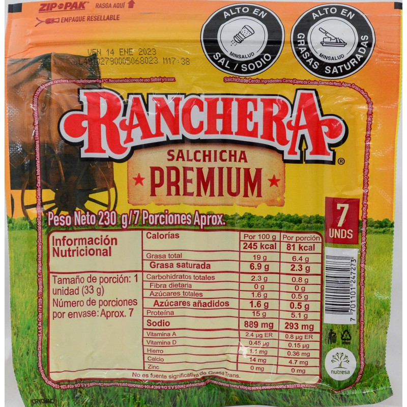 Salchicha Zenú Ranchera 7 Unidades 230 Gr